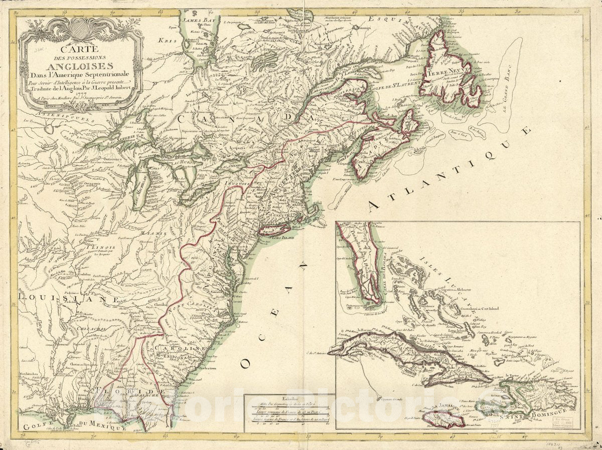 Historic 1777 Map - Carte des Possessions angloises Dans l'Amerique Se ...