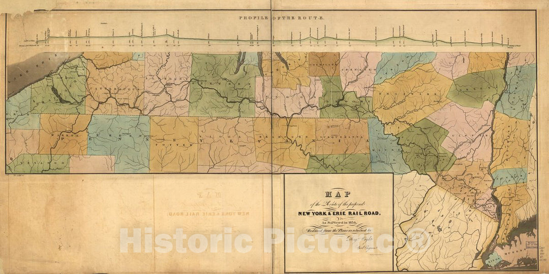 Historic 1834 Map - Map of The Route of The Proposed New York & Erie R ...