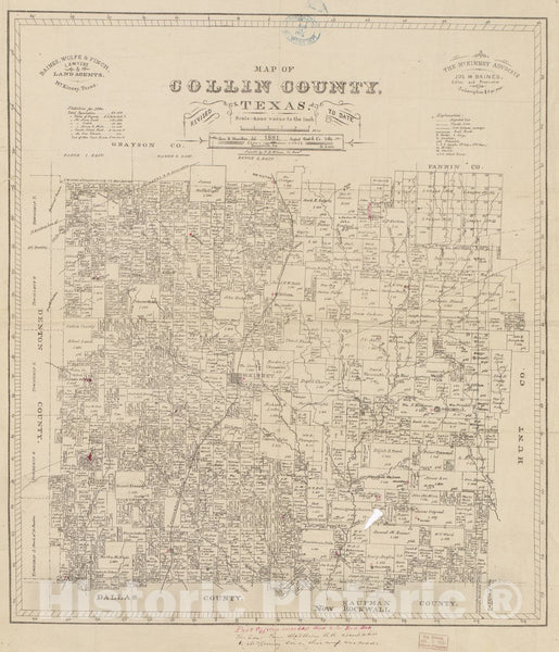 Historic 1881 Map - Map of Collin County, Texas - Historic Pictoric