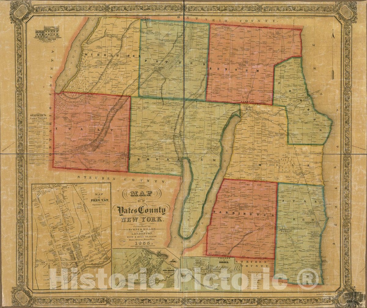 Historic 1855 Map - Map of Yates County, New York. – Historic Pictoric