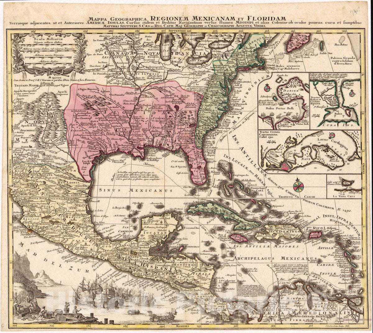 Historic 1703 Map - Mappa geographica regionem Mexicanam et Floridam ...