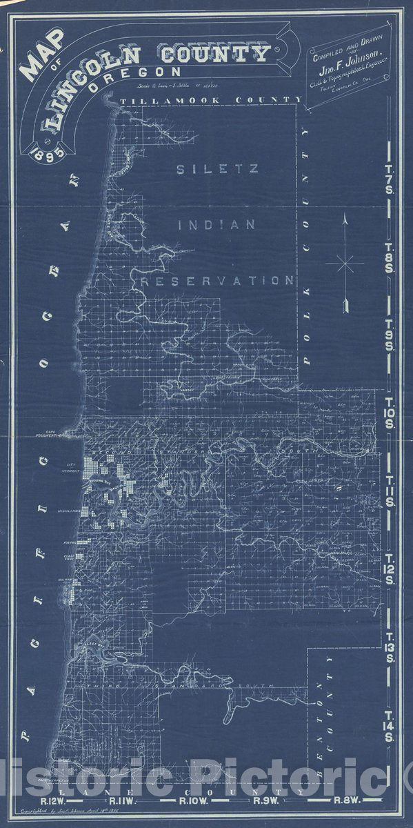 Historic 1895 Map - Map of Lincoln County, Oregon, 1895 - Historic Pictoric