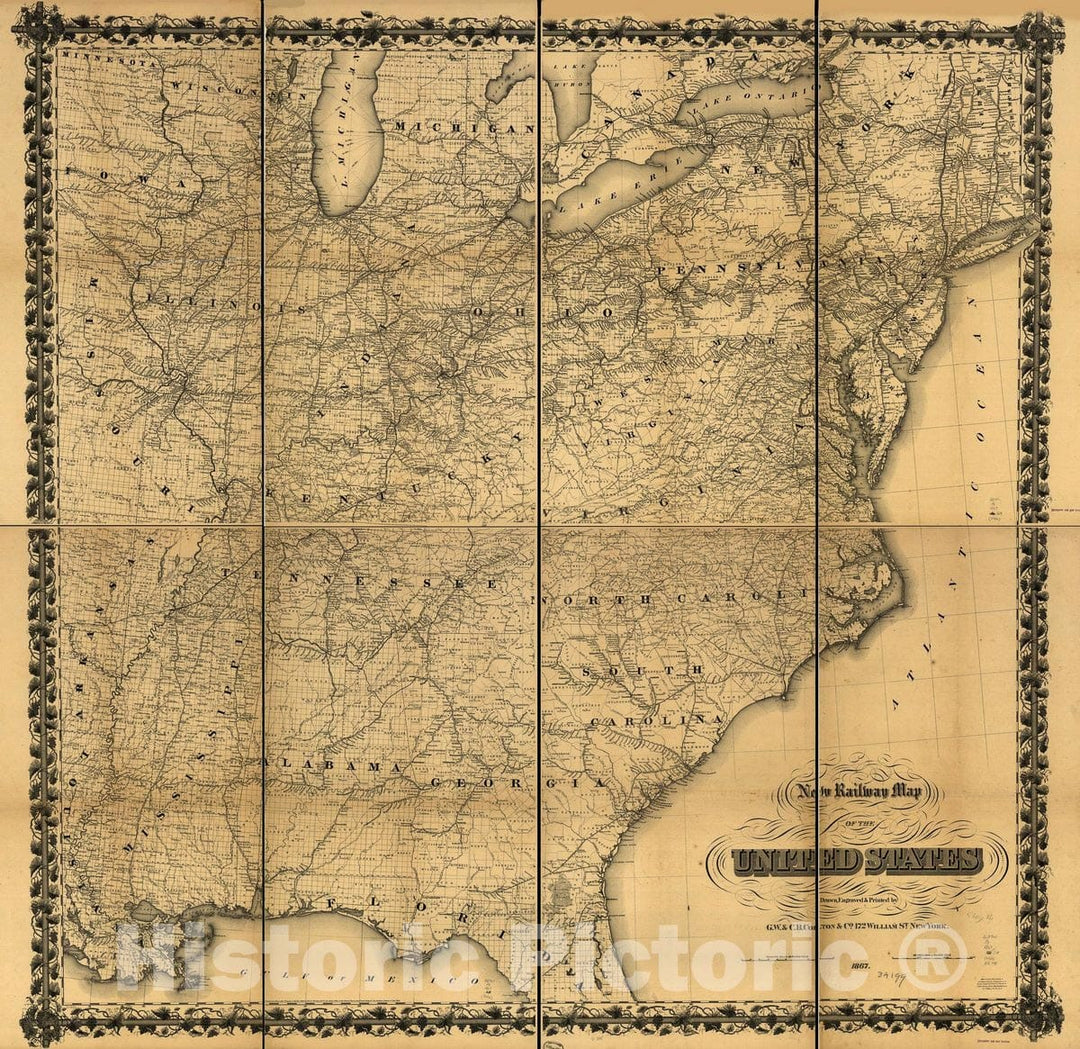 Historic 1867 Map - New Railway map of The United States. – Historic ...