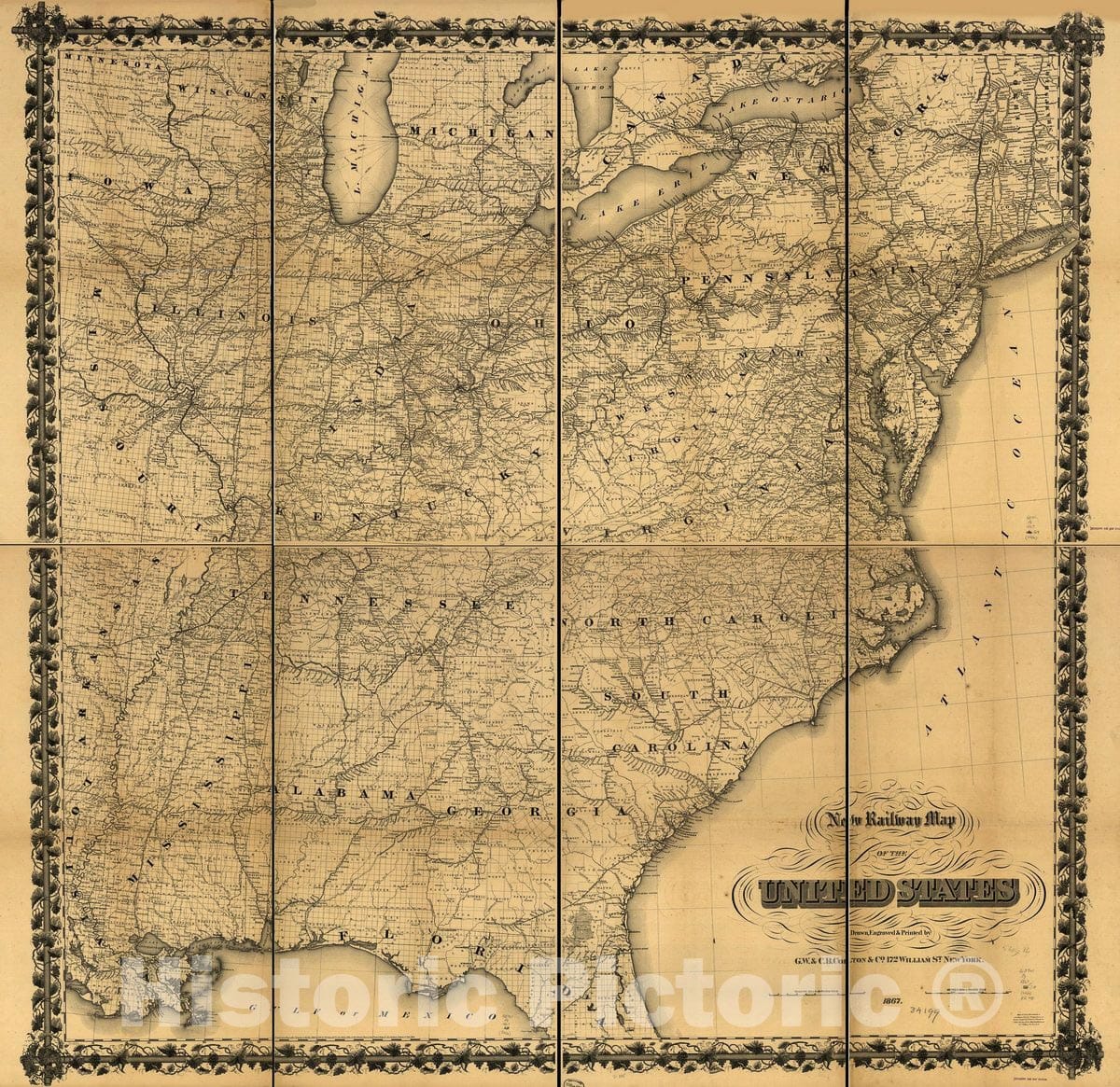 Historic 1867 Map - New Railway map of The United States. – Historic ...