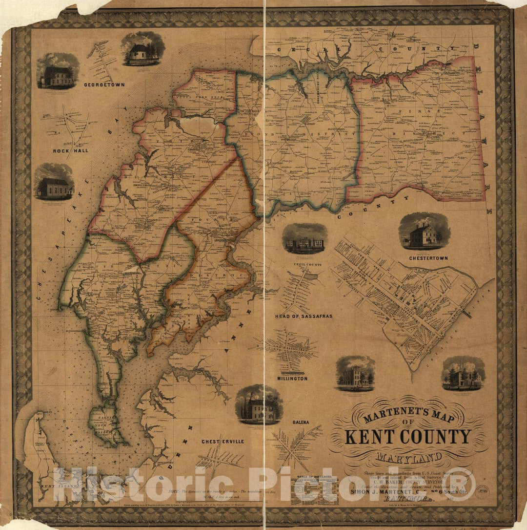 Historic 1860 Map - Martenet's map of Kent County, Maryland ; Shore Li ...