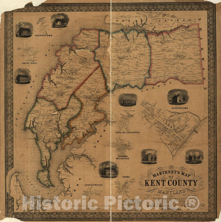 Historic 1860 Map - Martenet's map of Kent County, Maryland ; Shore Li ...