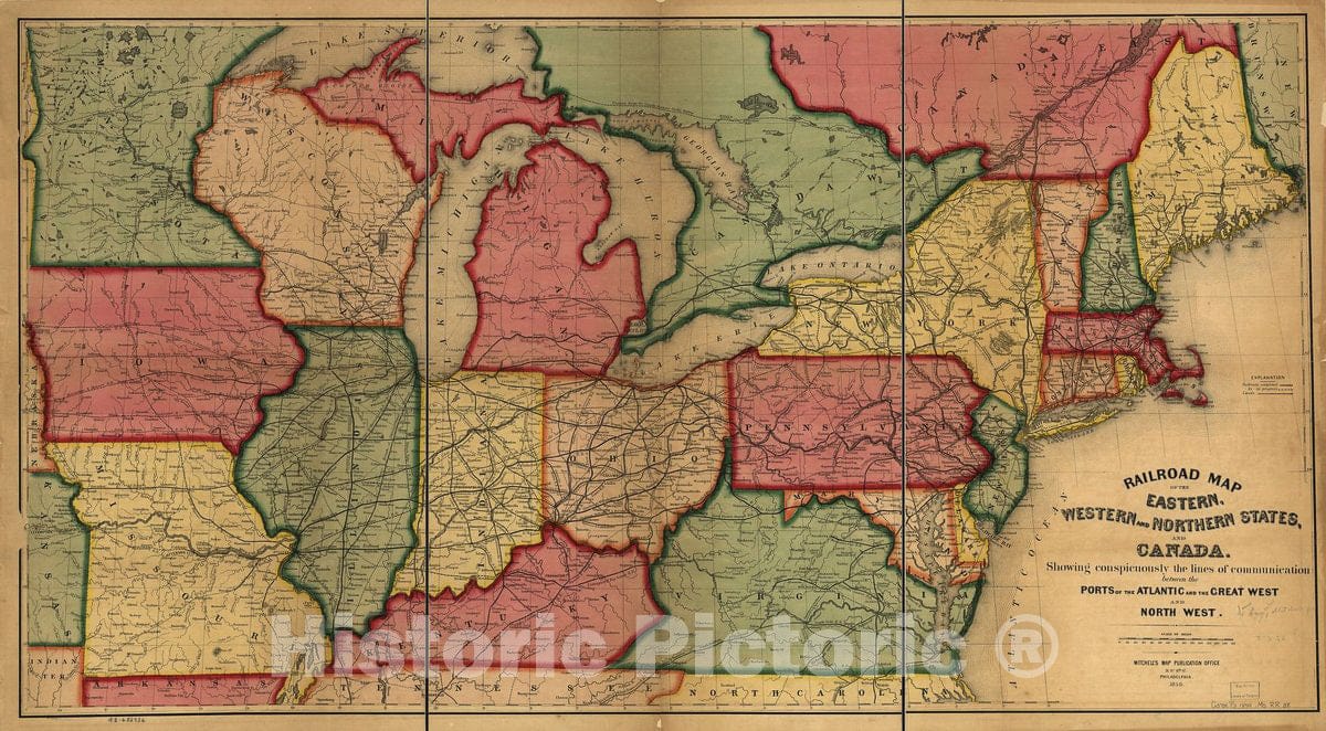 Historic 1859 Map - Railroad map of The Eastern, Western and Northern ...