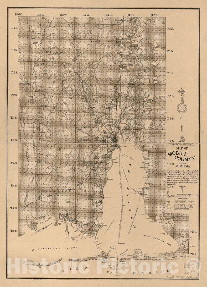 Historic 1895 Map - Township and sectional map of Mobile County, State ...