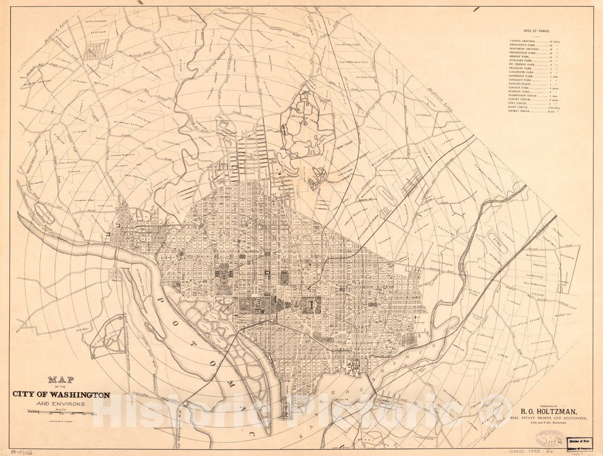 Historic 1885 Map - Map of The City of Washington and Environs ...