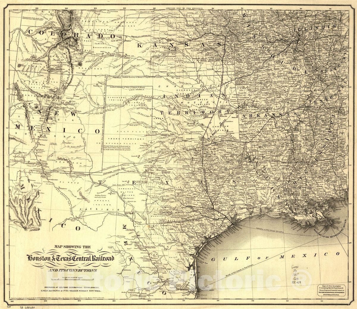 Historic 1867 Map - Map Showing The Houston & Texas Central Railroad a ...
