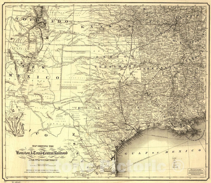 Historic 1867 Map - Map Showing The Houston & Texas Central Railroad a ...