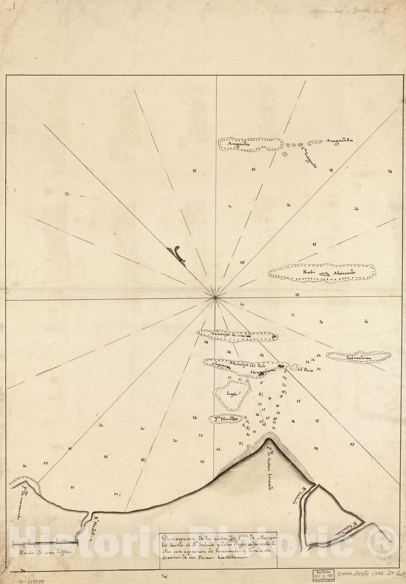Historic 1792 Map - DescripciÃ³n de la Costa de PTA. de Mocambo Hasta ...