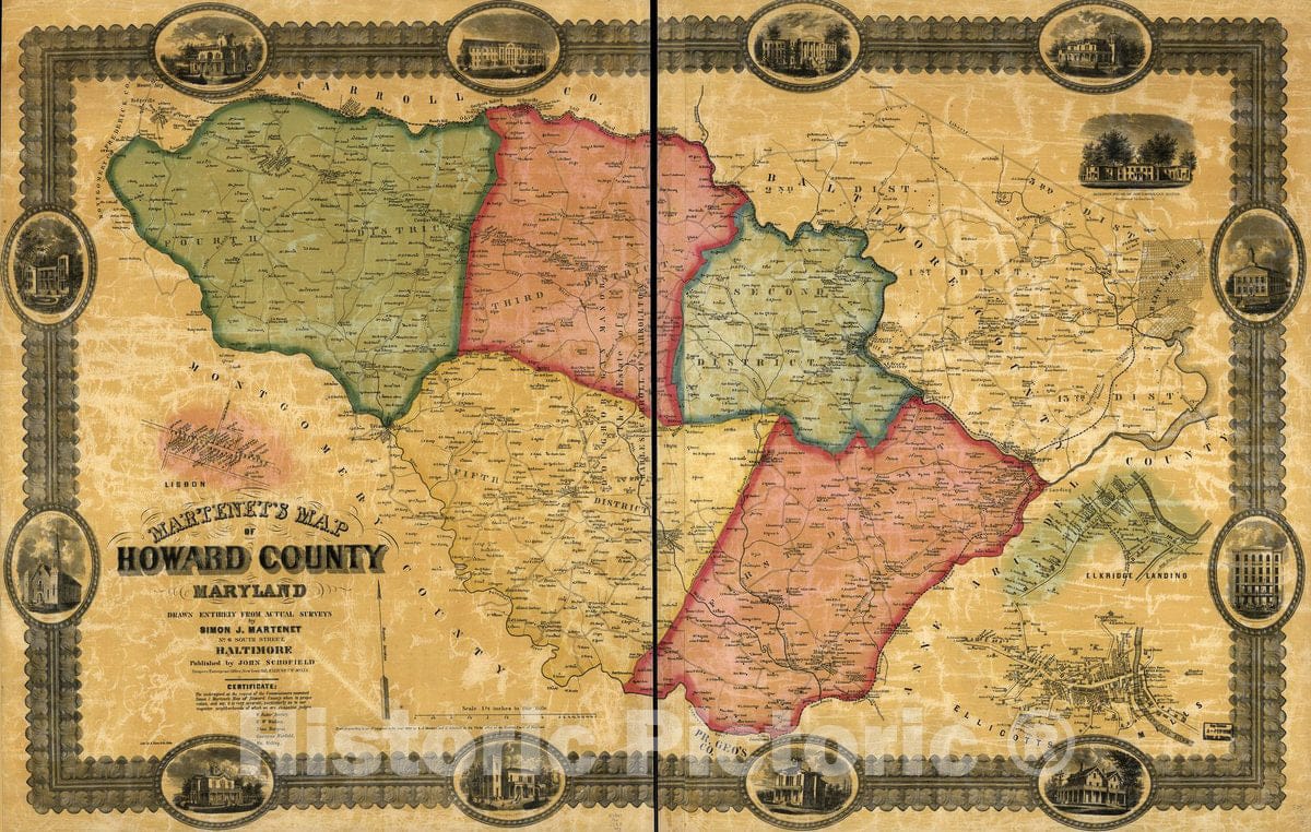 Historic 1860 Map - Martenet's Map of Howard County, Maryland : Drawn ...