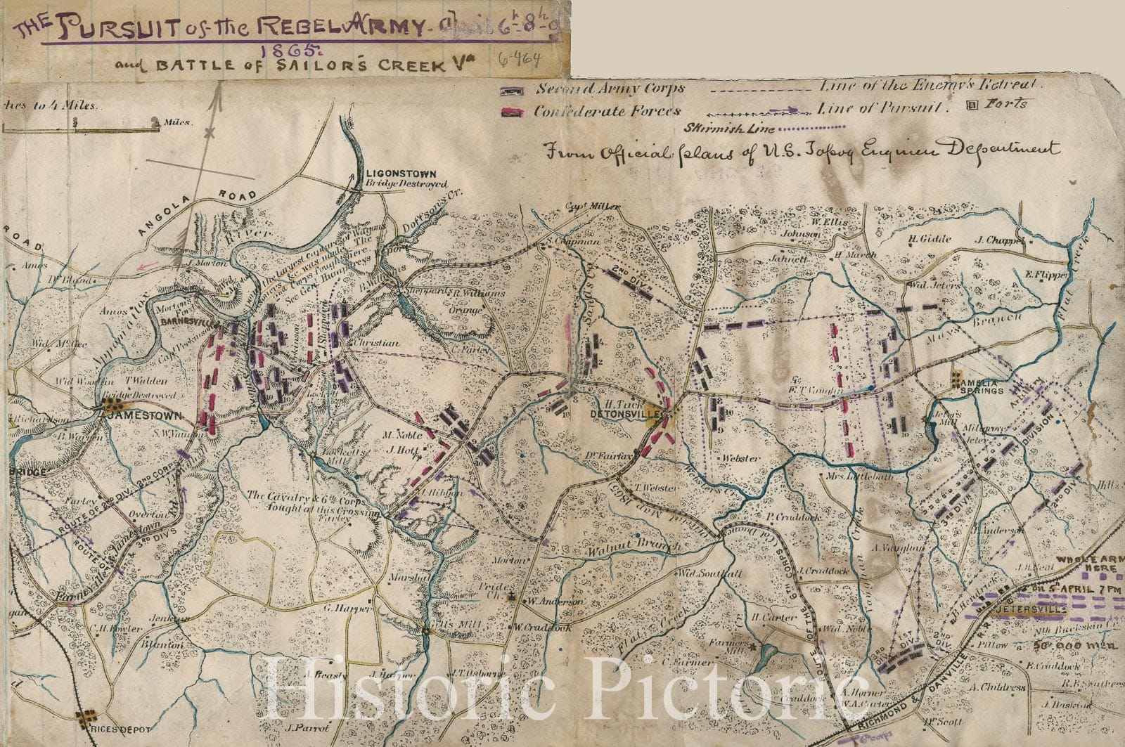 Historic 1865 Map - The Pursuit of The Rebel Army, April 6th-8th, 1865 ...