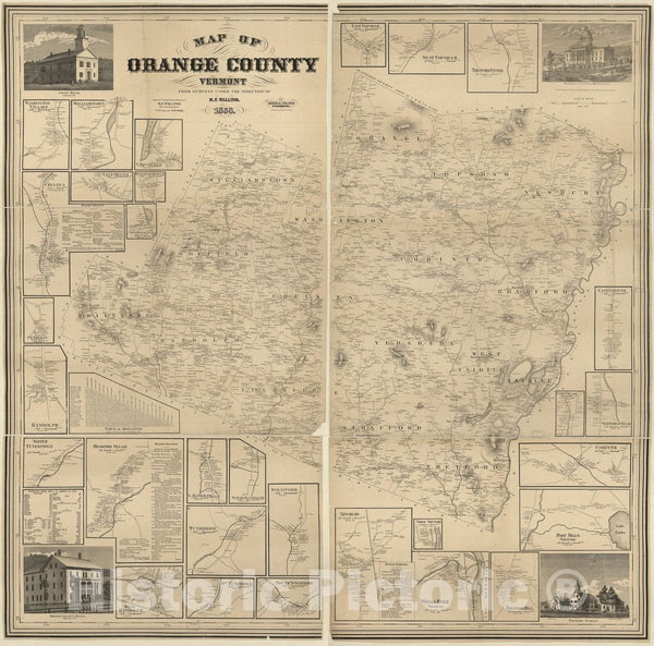 Historic 1858 Map - Map of Orange County, Vermont – Historic Pictoric
