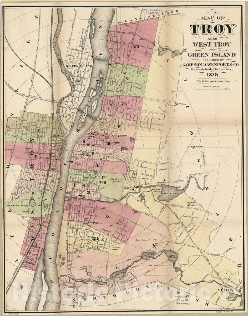 Historic 1875 Map - Map of Troy, Also West Troy, and Green Island ...