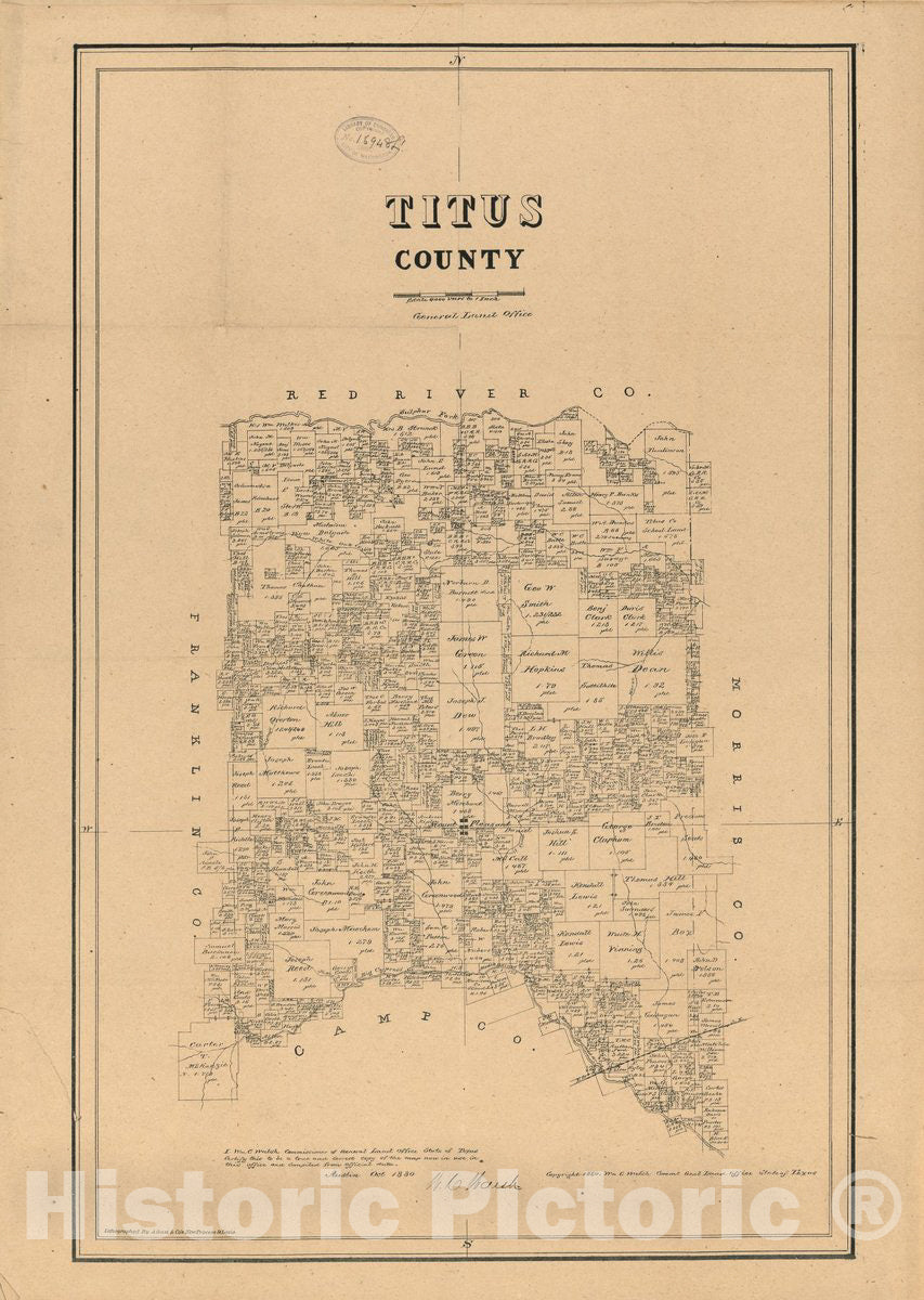 Historic 1880 Map - Titus County, Texas. - Historic Pictoric
