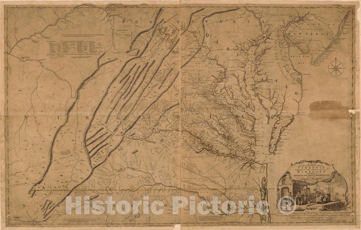 Historic 1775 Map - A Map Of The Most Inhabited Part Of Virginia Conta ...