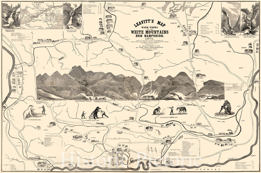 Historic 1871 Map - Leavitt's map with Views of The White Mountains, N ...