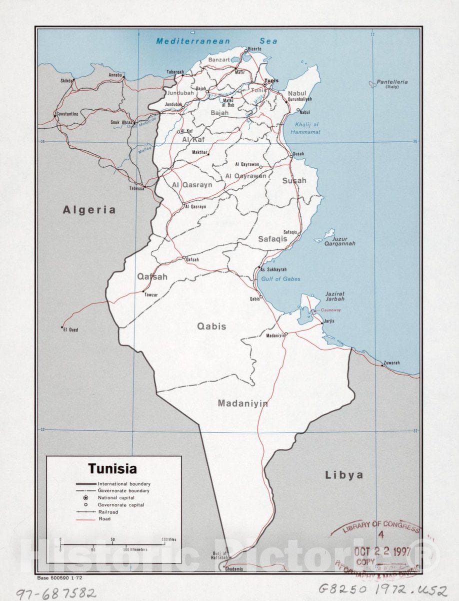 Historic 1972 Map - Tunisia. 1 – Historic Pictoric