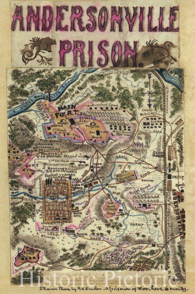 Historic 1861 Map - Andersonville Prison - Historic Pictoric