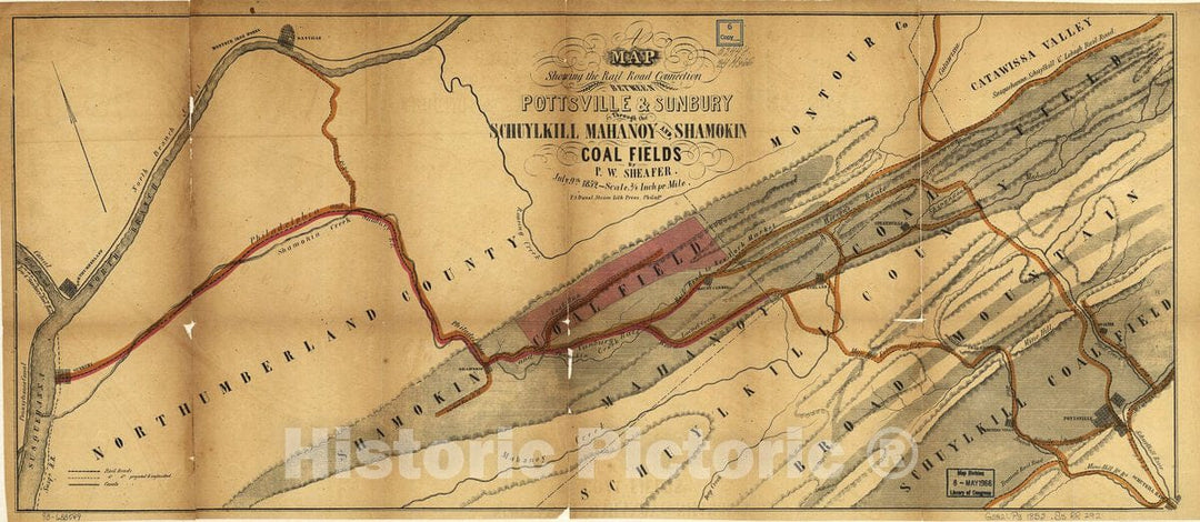 Historic 1852 Map - A map Showing The Rail Road Connection Between Pot ...