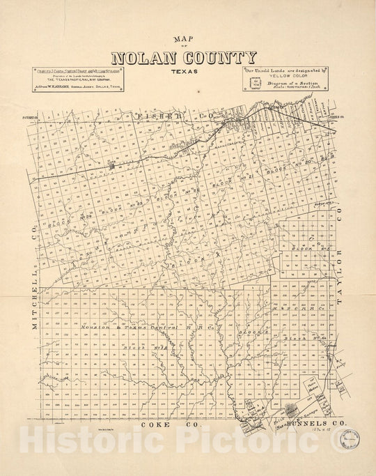 Historic 1890 Map - Map of Nolan County, Texas – Historic Pictoric