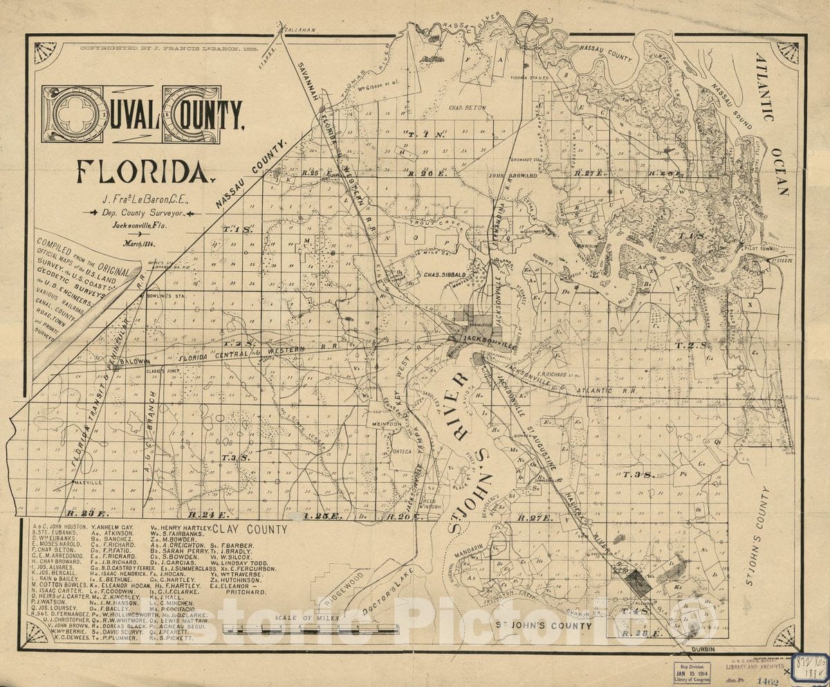 Historic 1885 Map - Duval County, Florida - Historic Pictoric