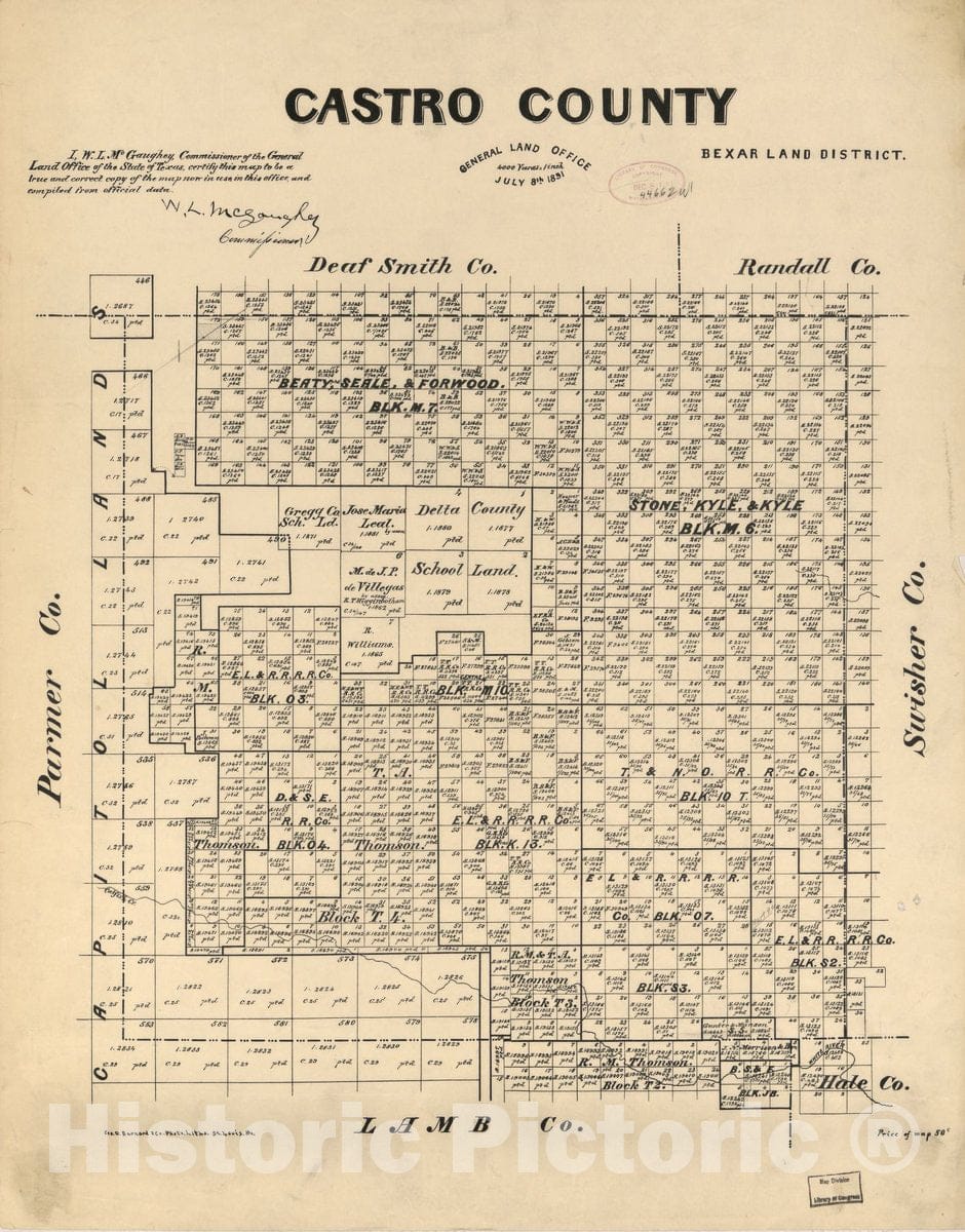 Historic 1891 Map - Castro County. – Historic Pictoric
