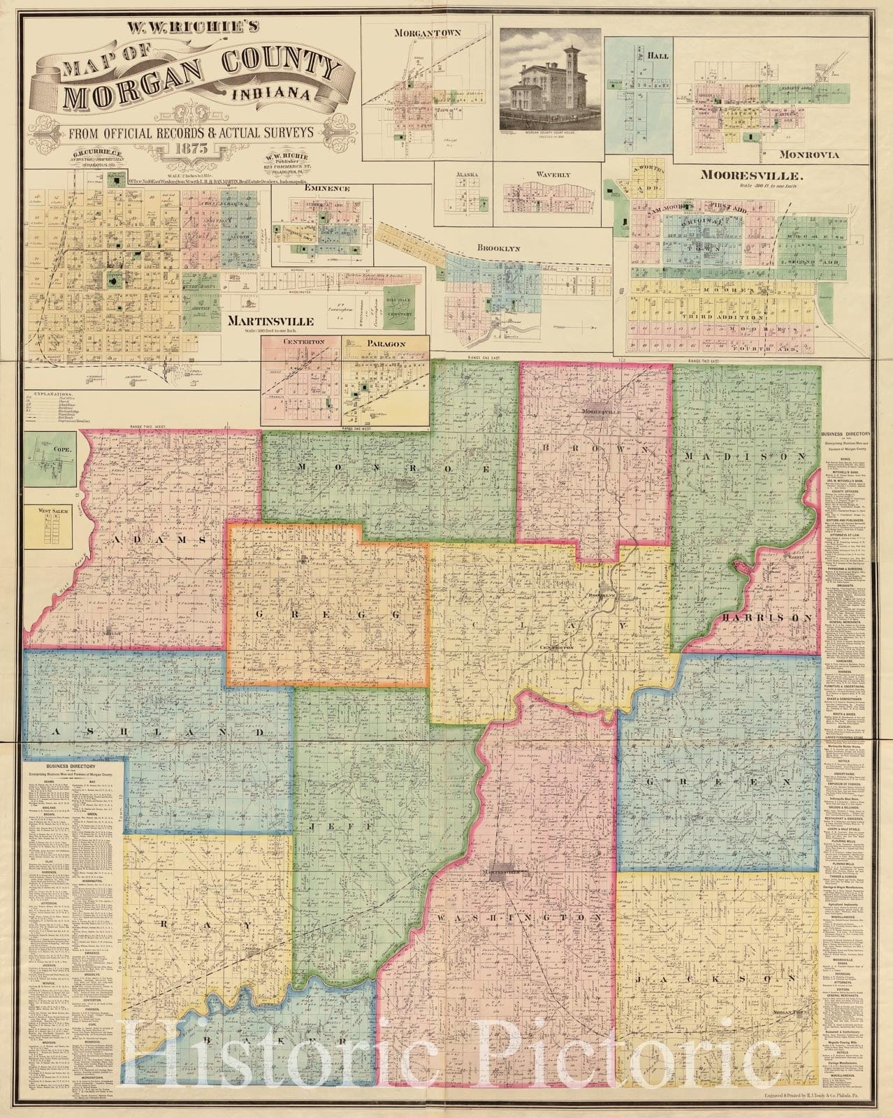 Historic 1875 Map - W. W. Richie's map of Morgan County, Indiana : fro ...