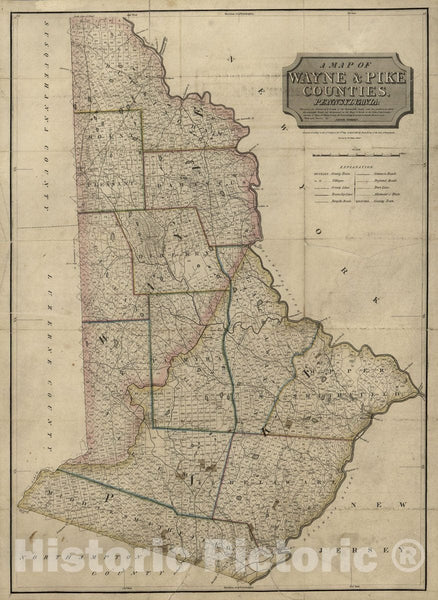 Historic 1814 Map - A map of Wayne & Pike Counties, Pennsylvania : she ...