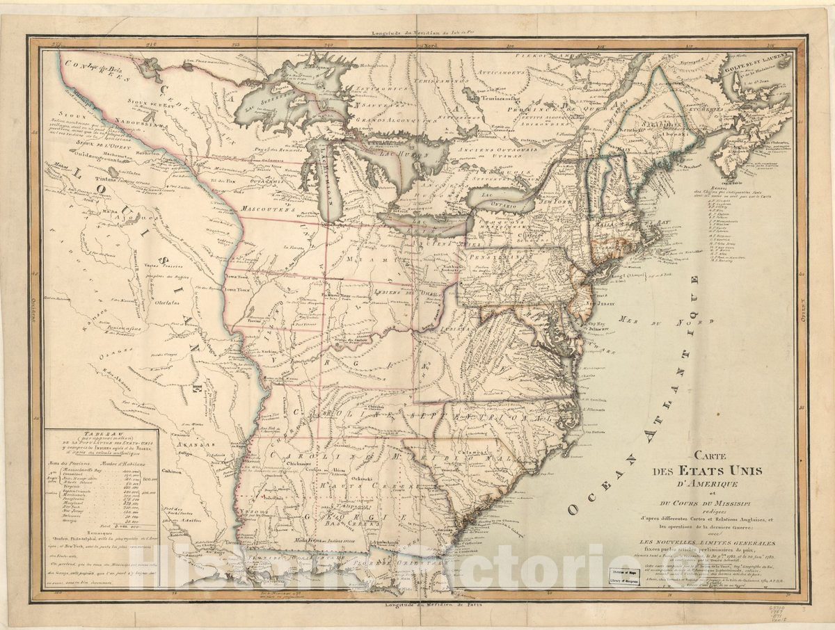 Historic 1827 Map - Carte des Etats UNIS d'AmÃ©rique, et du Cours du M ...