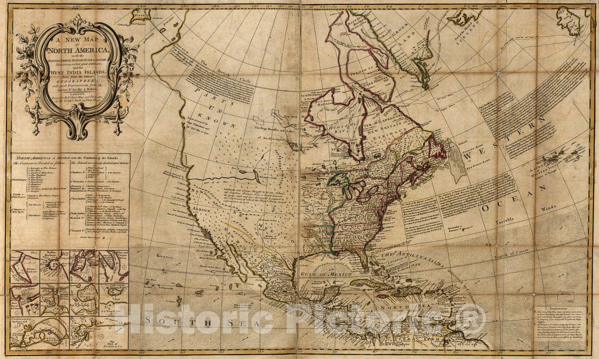 Historic 1750 Map - A New map of North America, with The British, Fren ...