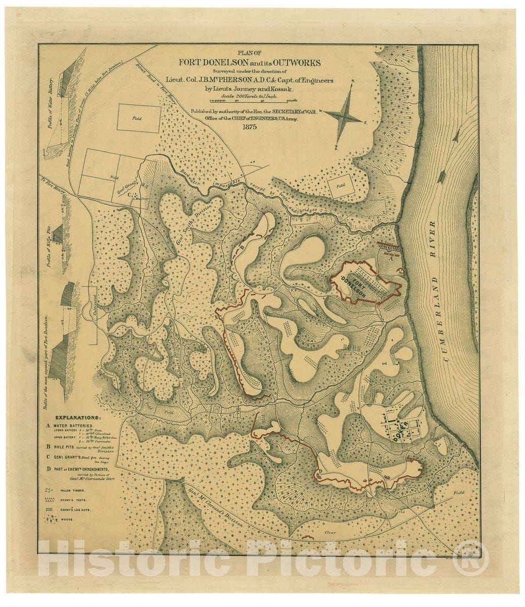 Historic 1875 Map - Plan of Fort Donelson and its outworks – Historic ...