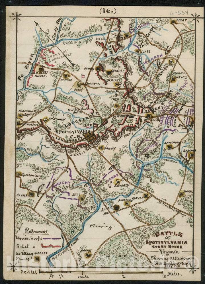 Historic 1864 Map - Battle of Spotsylvania Courthouse, Virginia Showin ...