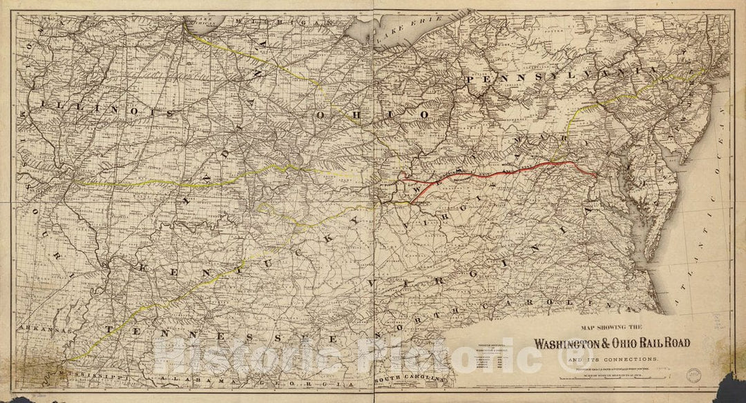 Historic 1870 Map - Map Showing The Washington and Ohio Rail Road and ...