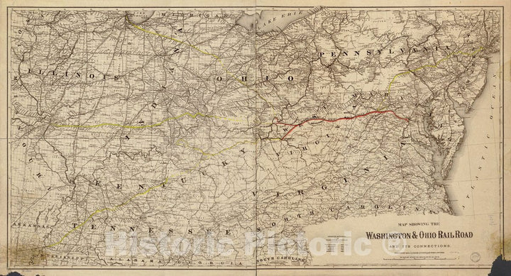 Historic 1870 Map - Map Showing The Washington and Ohio Rail Road and ...