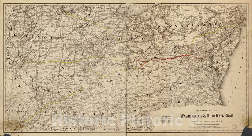 Historic 1870 Map - Map Showing The Washington and Ohio Rail Road and ...