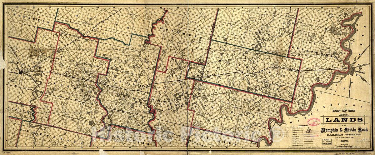 Historic 1878 Map - Map of The Lands of The Memphis & Little Rock Rail ...