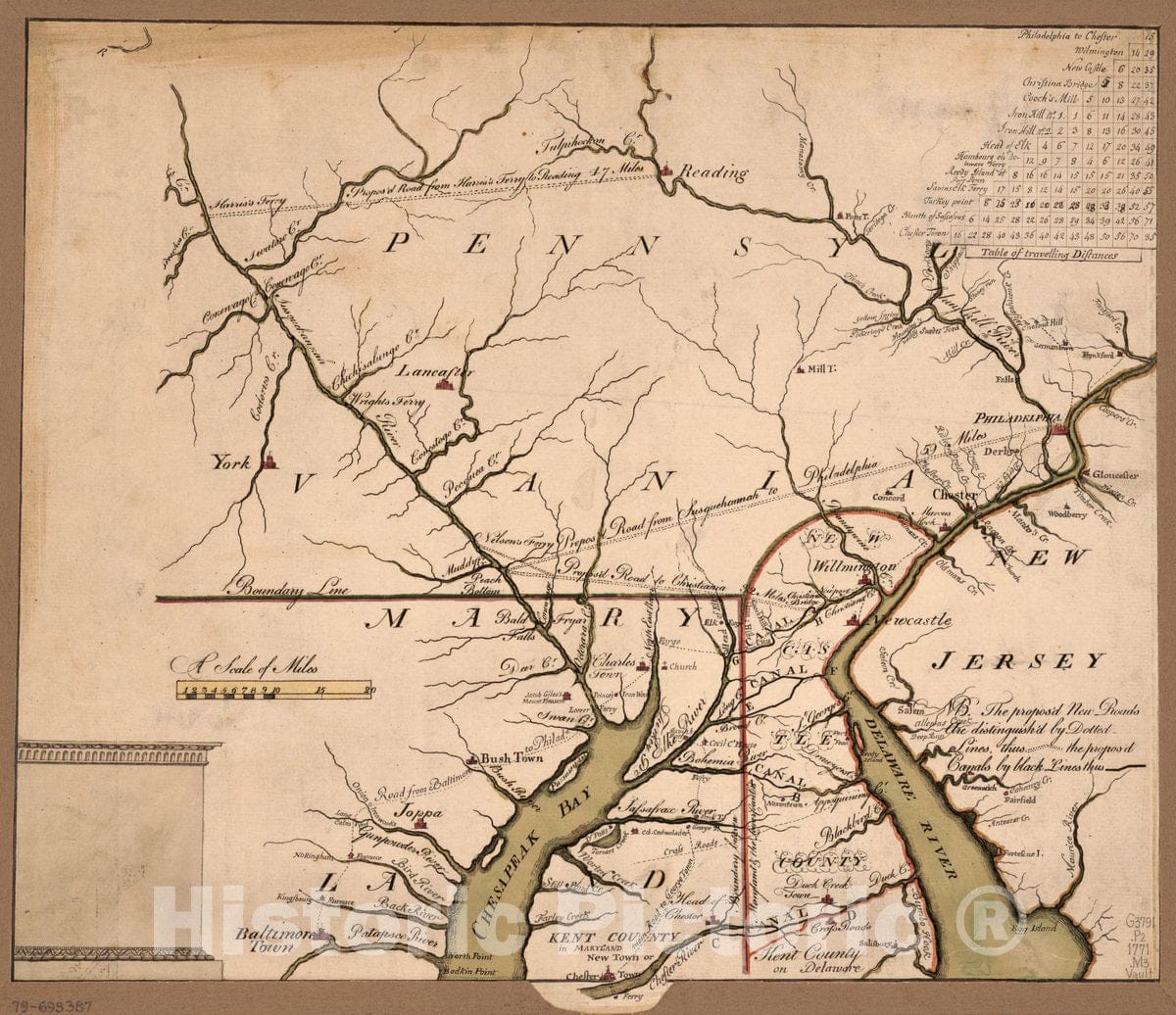 Historic 1771 Map - Map of Proposed Roads Through The Southeastern Par ...