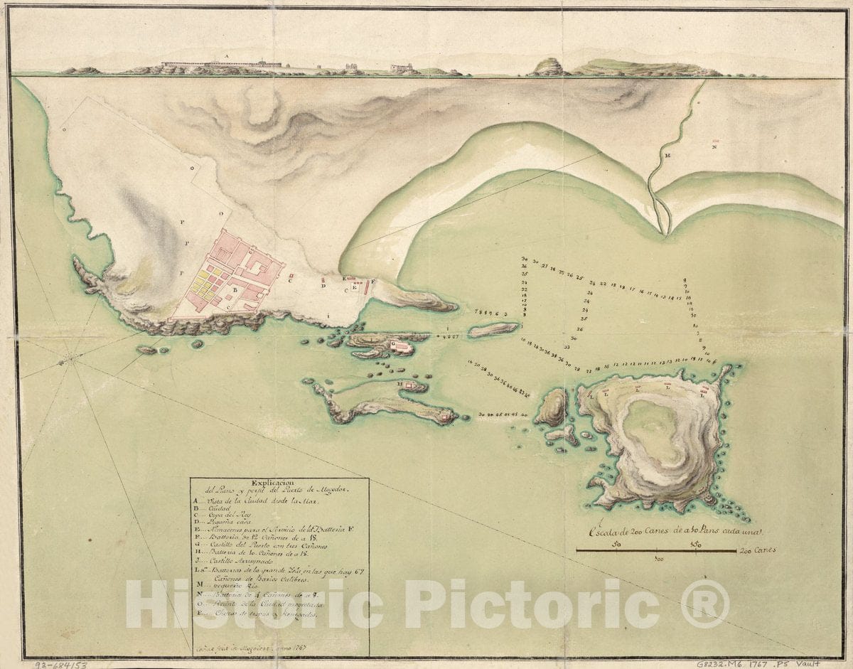 Historic 1767 Map - Plano y perfil del Puerto de Mogodor - Historic ...