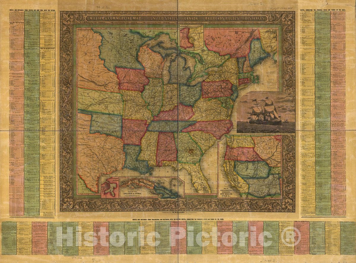 Historic 1855 Map - Williams' Commercial map of The United States and ...