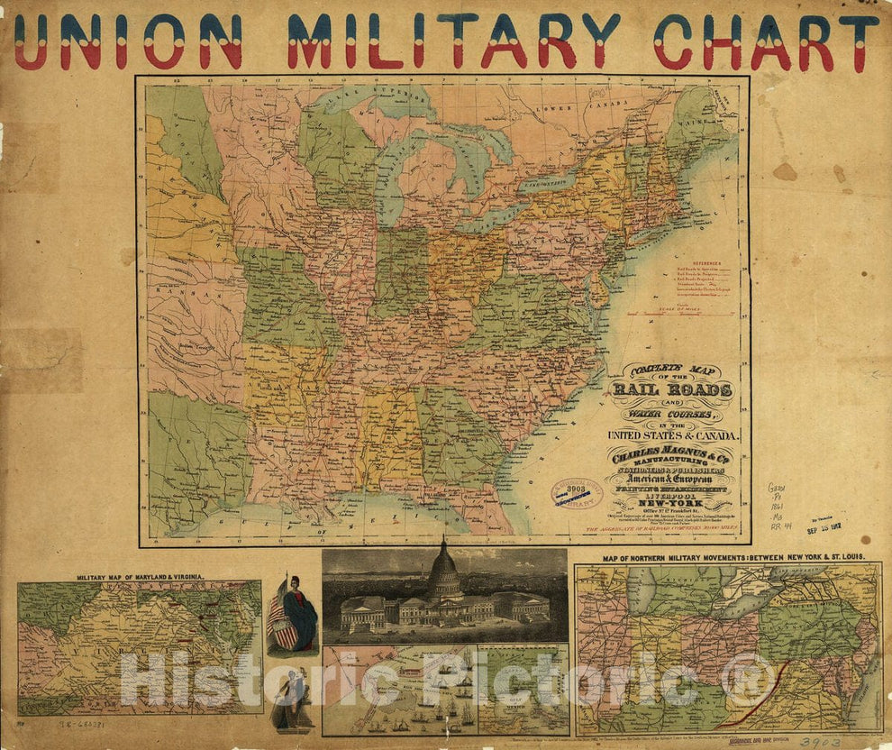 Historic 1861 Map - Complete map of The Rail Roads and Water Courses ...