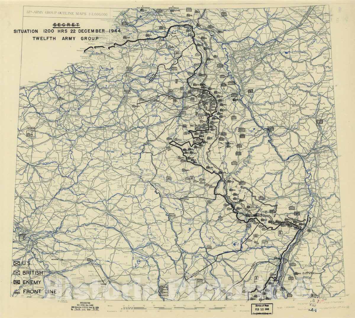 Historic 1944 Map - December 22, 1944, HQ Twelfth Army Group Situation ...
