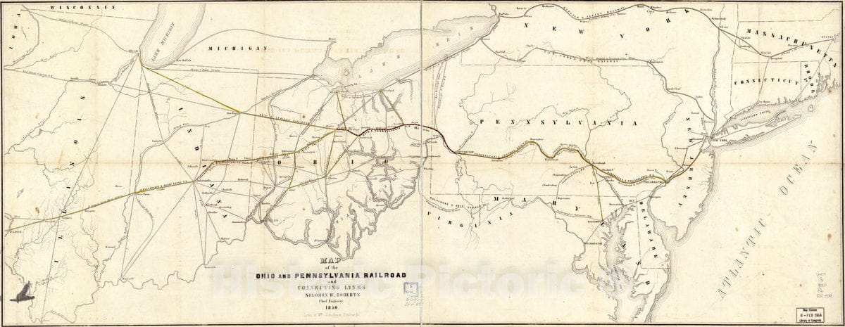 Historic 1850 Map - Map of The Ohio and Pennsylvania Railroad and Conn ...