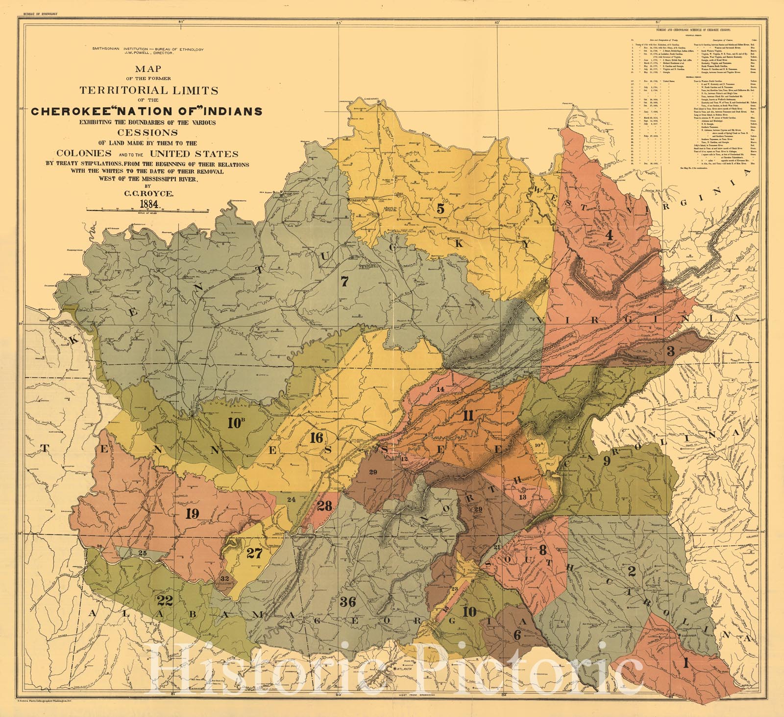 Historic 1884 Map - Map of The Former territorial Limits of The Cherok ...