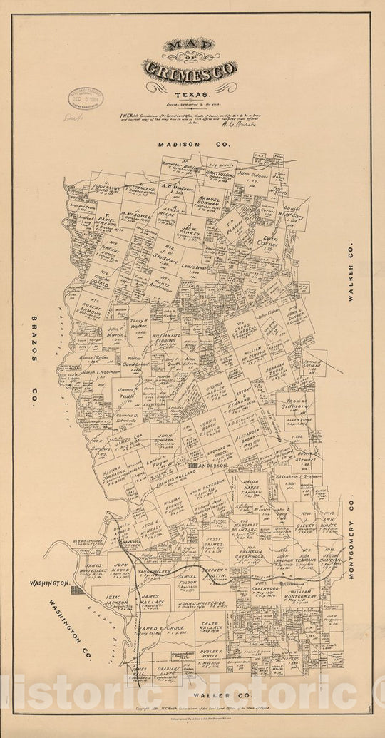 Historic 1880 Map - Map of Grimes Co, Texas. – Historic Pictoric