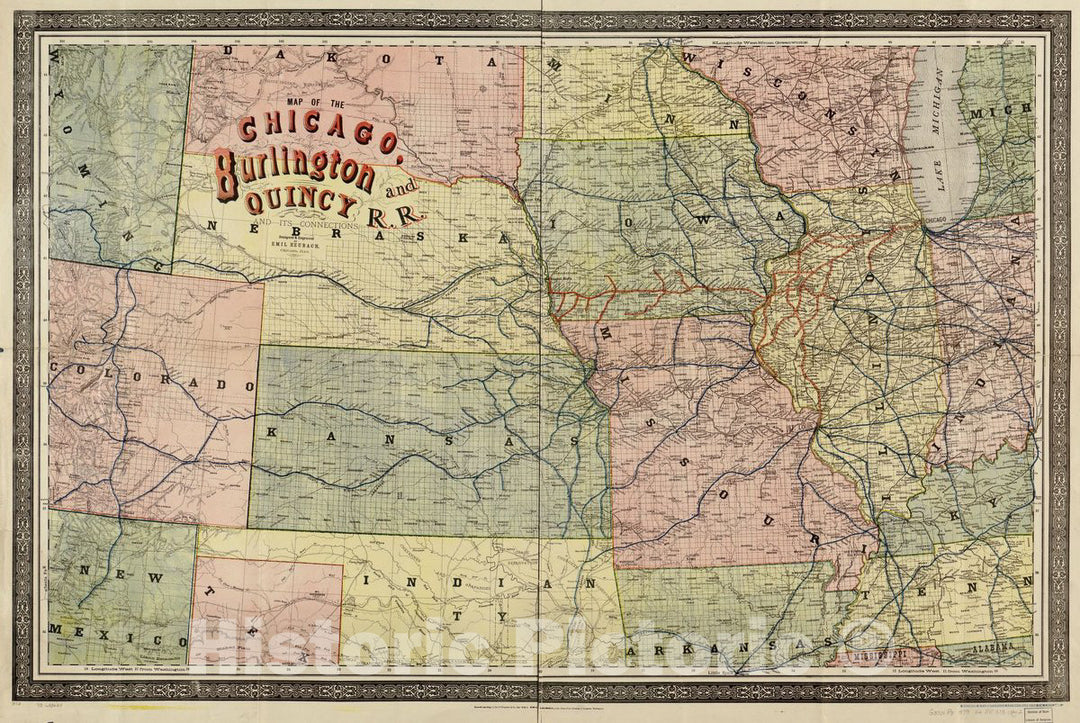 Historic 1879 Map - Map of The Chicago, Burlington and Quincy R.R ...