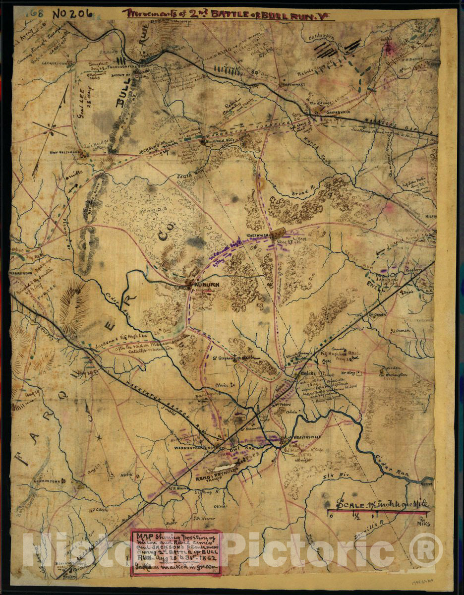 Historic 1862 Map - Map Showing Position of Union and Rebel Armies and ...