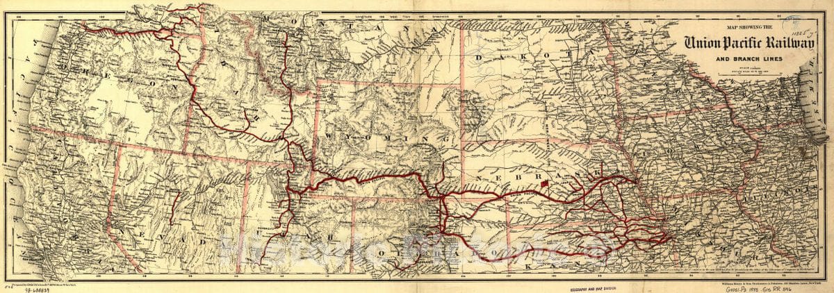Historic 1888 Map - Map Showing The Union Pacific Railway and Branch L ...